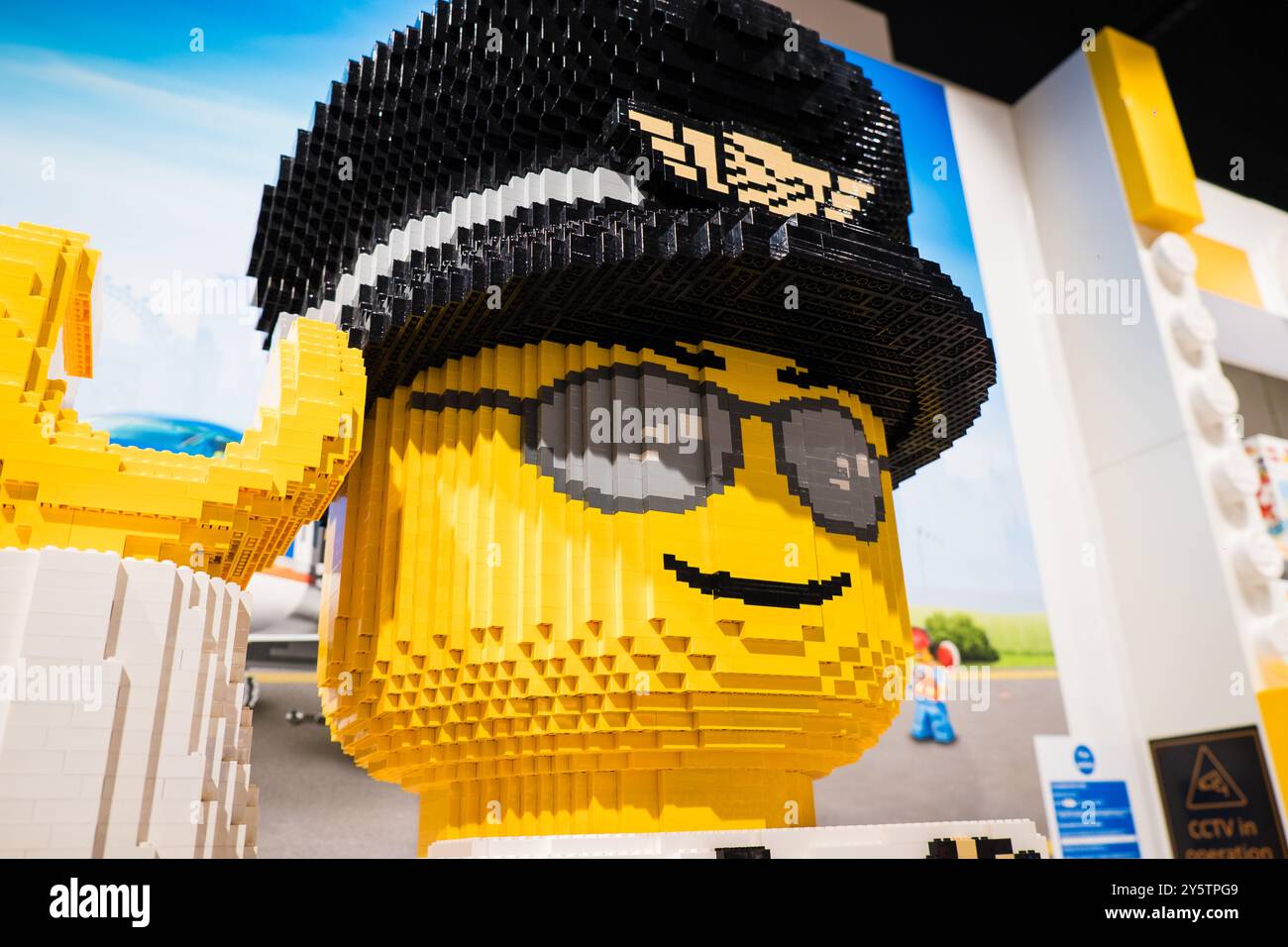 London, UK - July 26, 2024: Huge Lego sculpture of a smiling police man ...