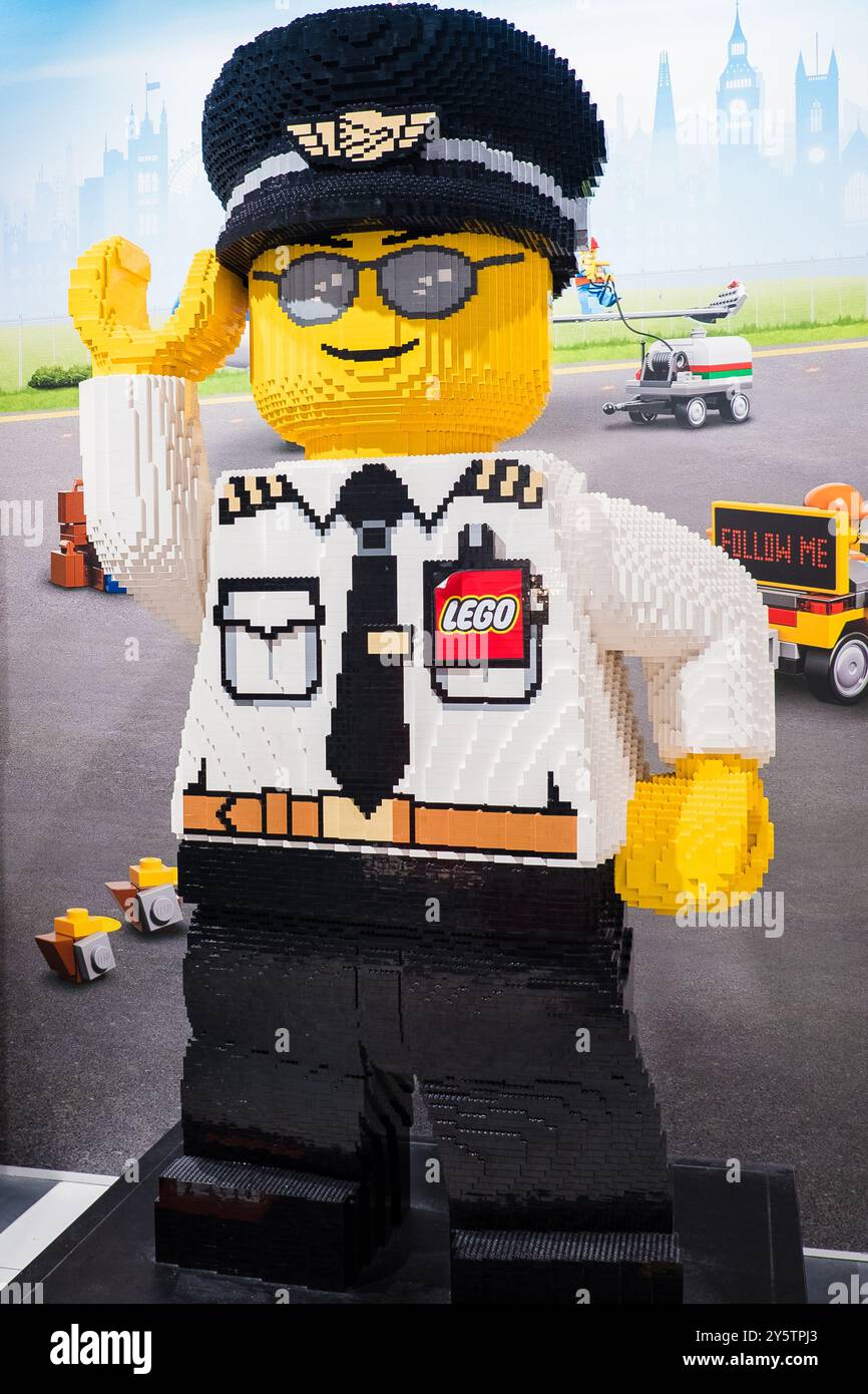London, UK - July 26, 2024: Huge Lego sculpture of a smiling police man ...