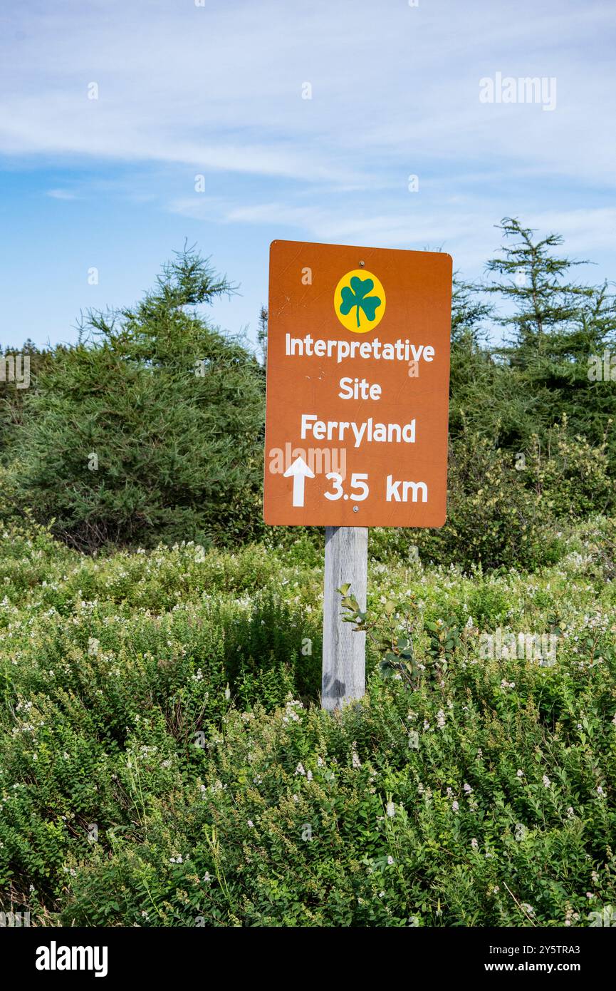 Directional sign to interpretive site on NL 10 in Ferryland ...