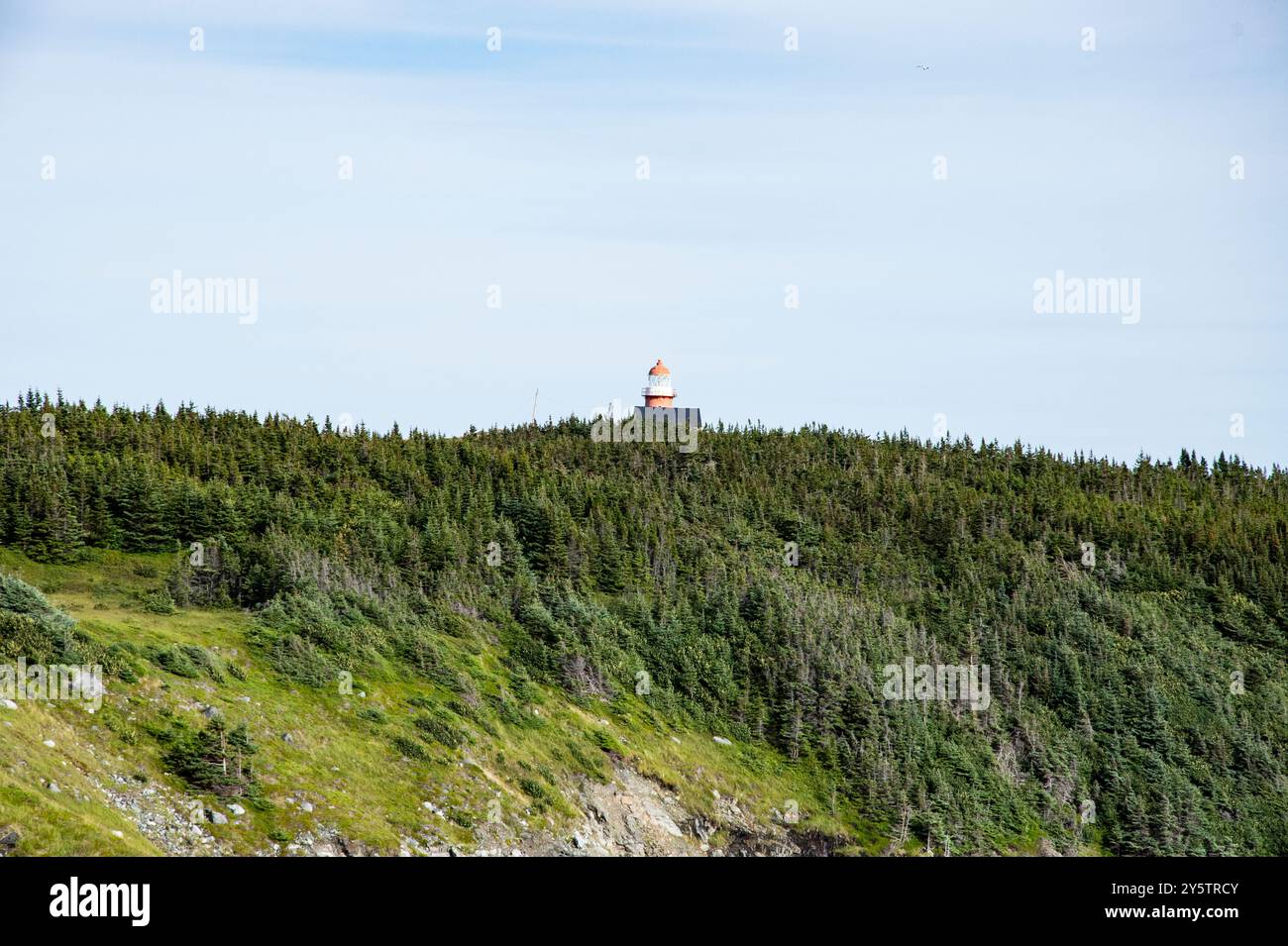Ferryland Lighthouse from the parking lot at The Downs in Ferryland ...