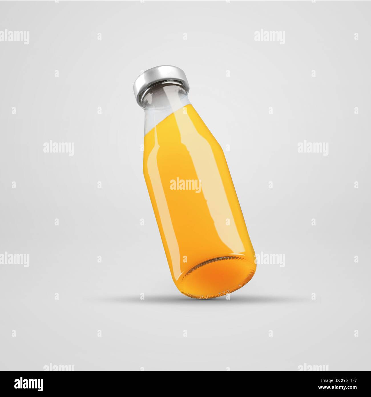 Mockup of glossy glass bottle with multifruit juice, with metal cap ...