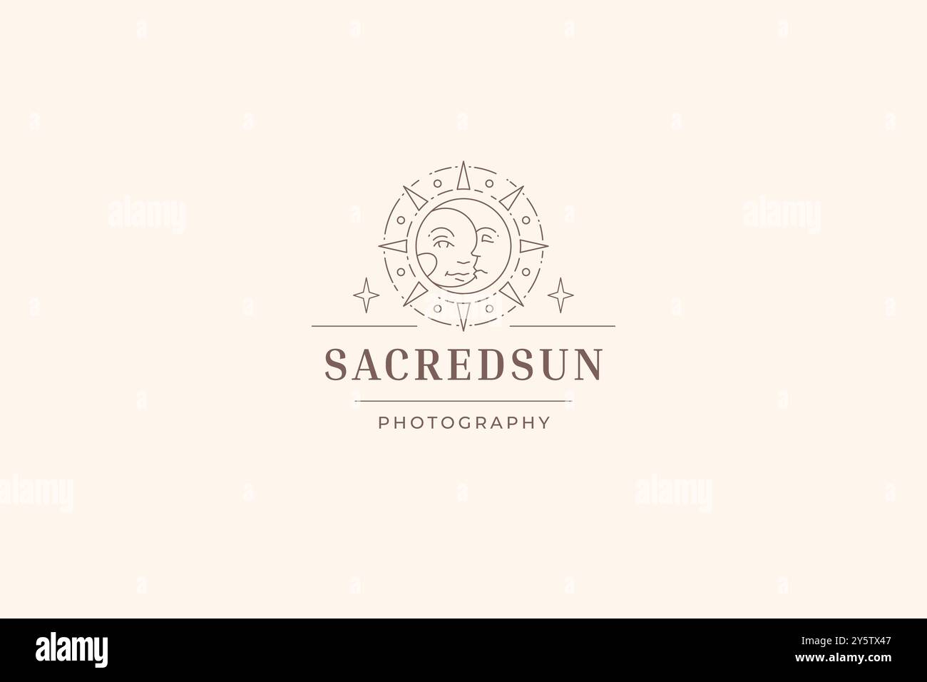 Mystic sun and crescent line art logo design template for beauty salon ...