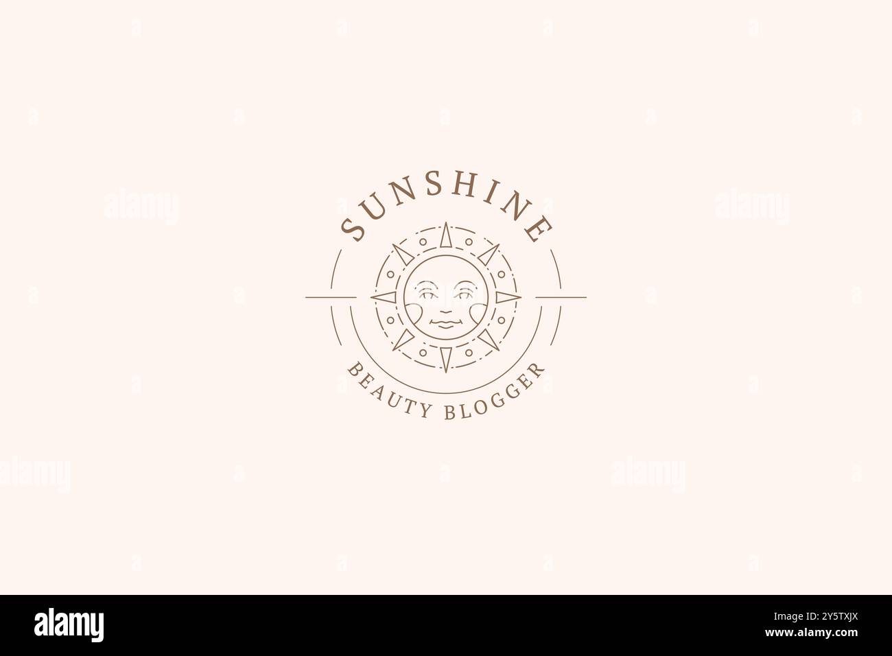 Mythology sun character with beam circle line art logo design template ...
