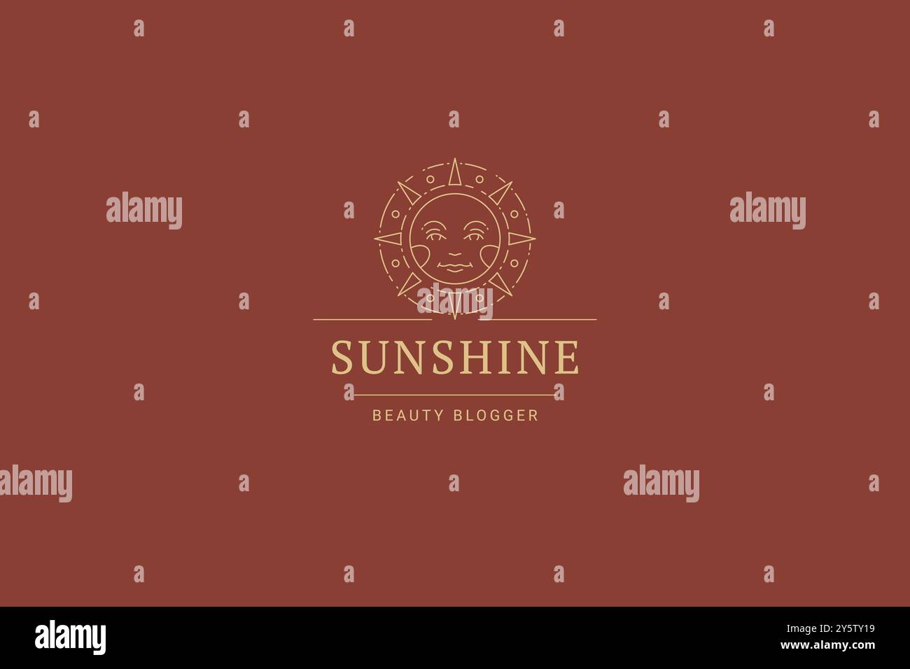 Sacred sun with beam character line art logo design template for beauty ...