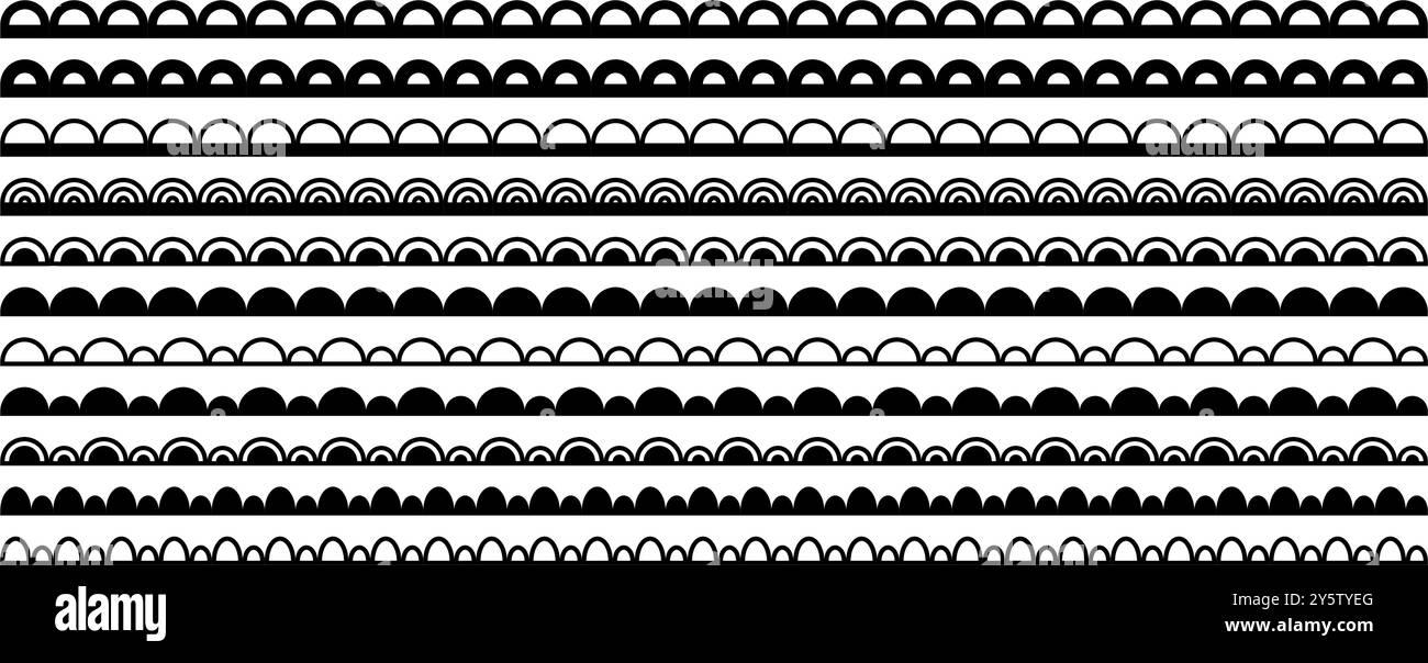 Scalloped edge seamless strokes set. Simple scalloped border. Fabric ...