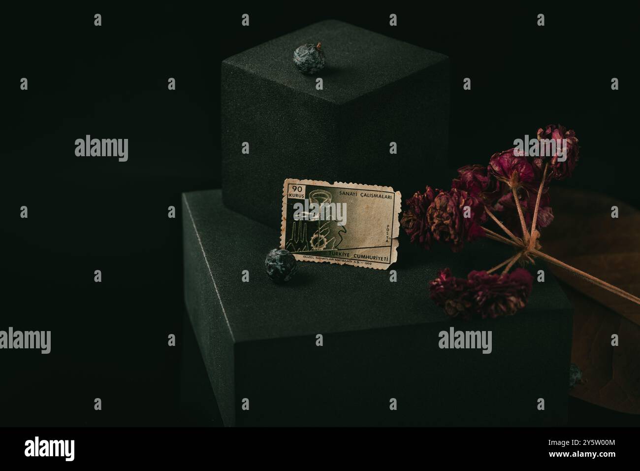 Old postage stamp from the year 1969 with props highlighting the ...