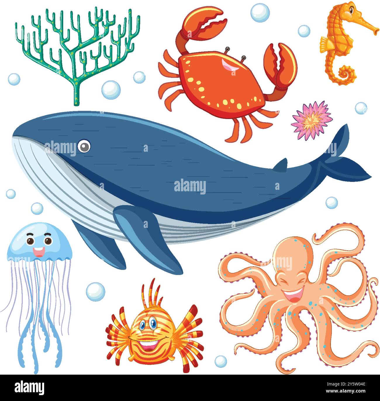 Colorful sea creatures in a vibrant ocean scene Stock Vector Image ...