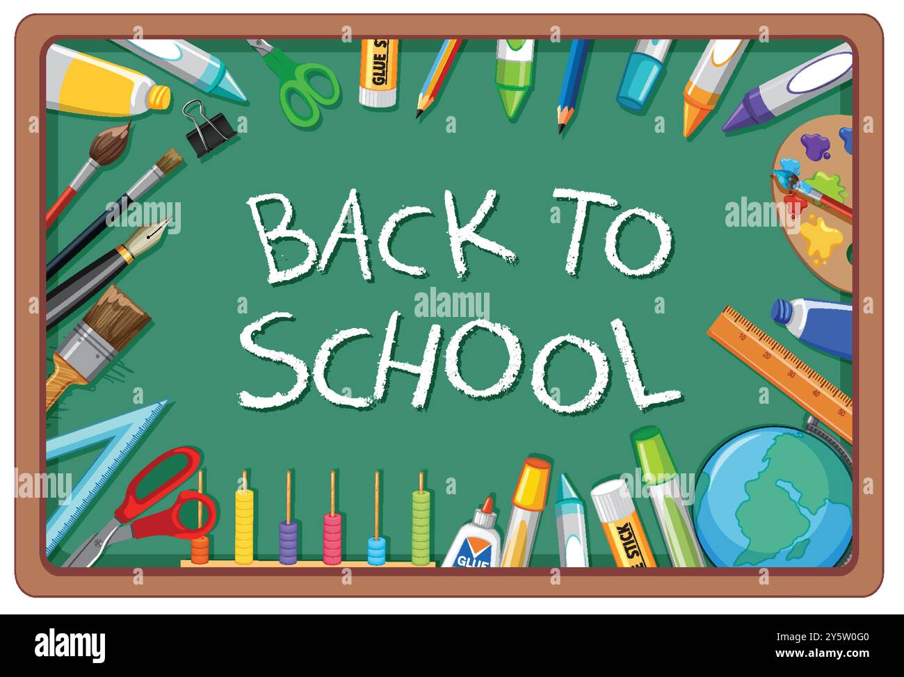 Chalkboard with school supplies and text Stock Vector Image & Art - Alamy