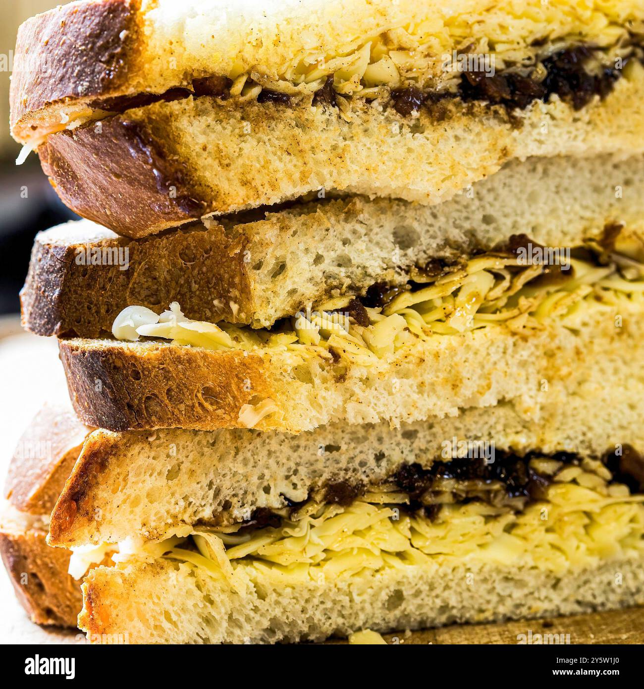 A cheese and Branston pickle sandwich on white bread Stock Photo - Alamy