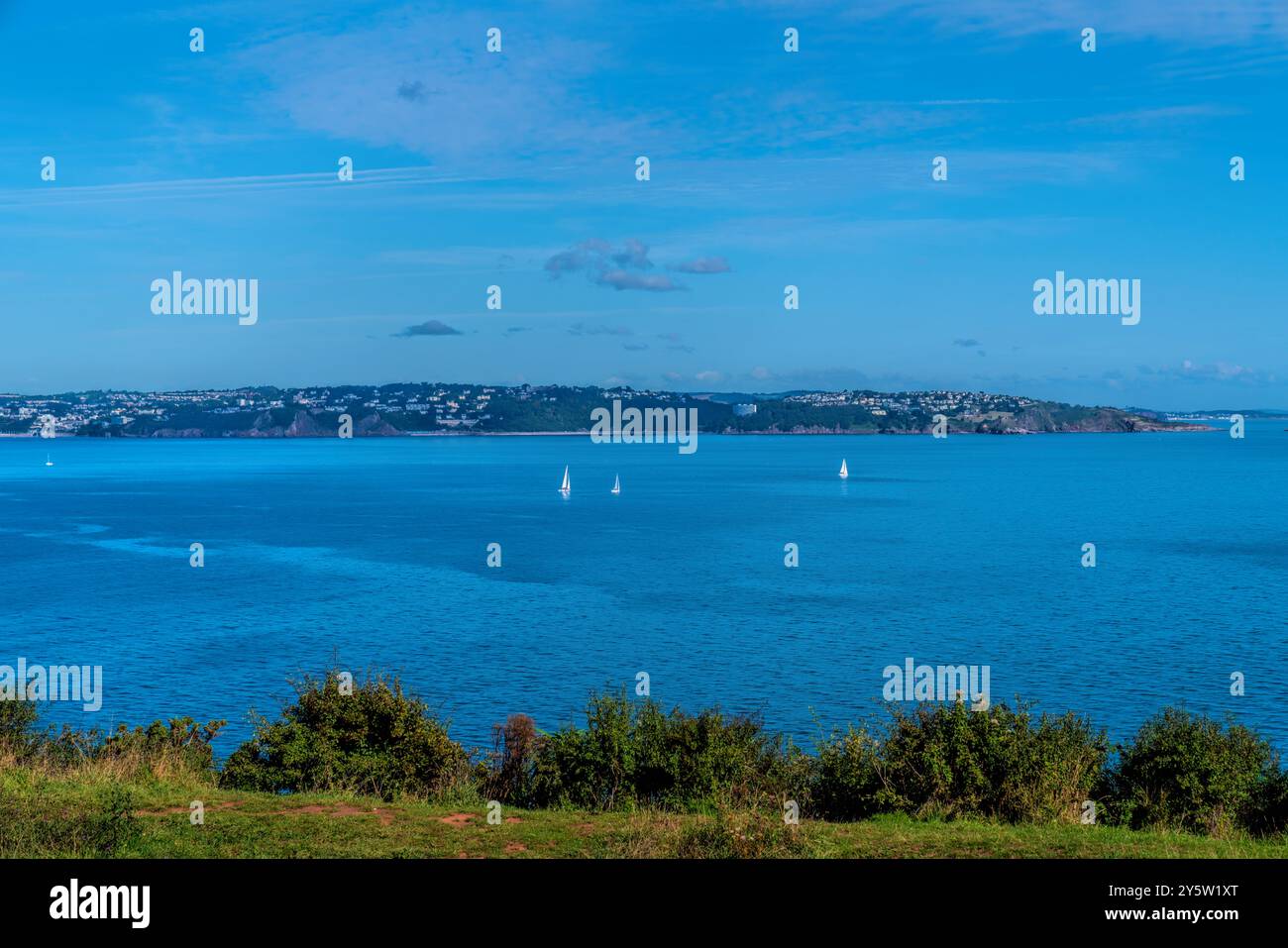 Brixham coast view to Torquay from Berry Head across Torbay England uk ...