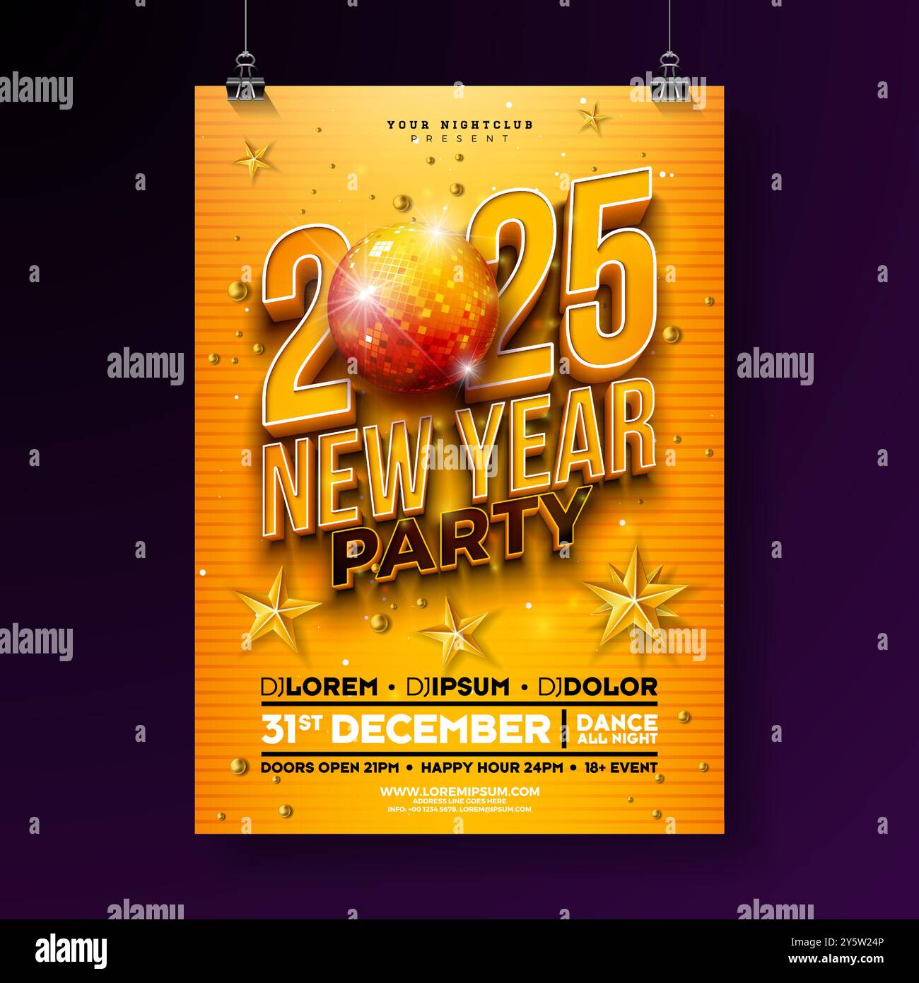 Happy New Year 2025 Party Celebration Poster Template Illustration with ...