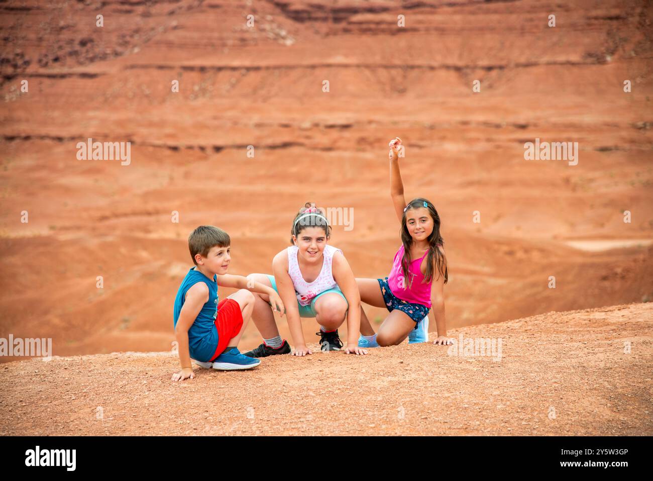 Happy children visiting Monument Valley in Arizona Stock Photo - Alamy