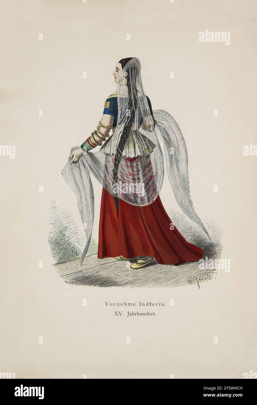 Vintage illustration of Noble Indian woman. 15th century. Historical ...