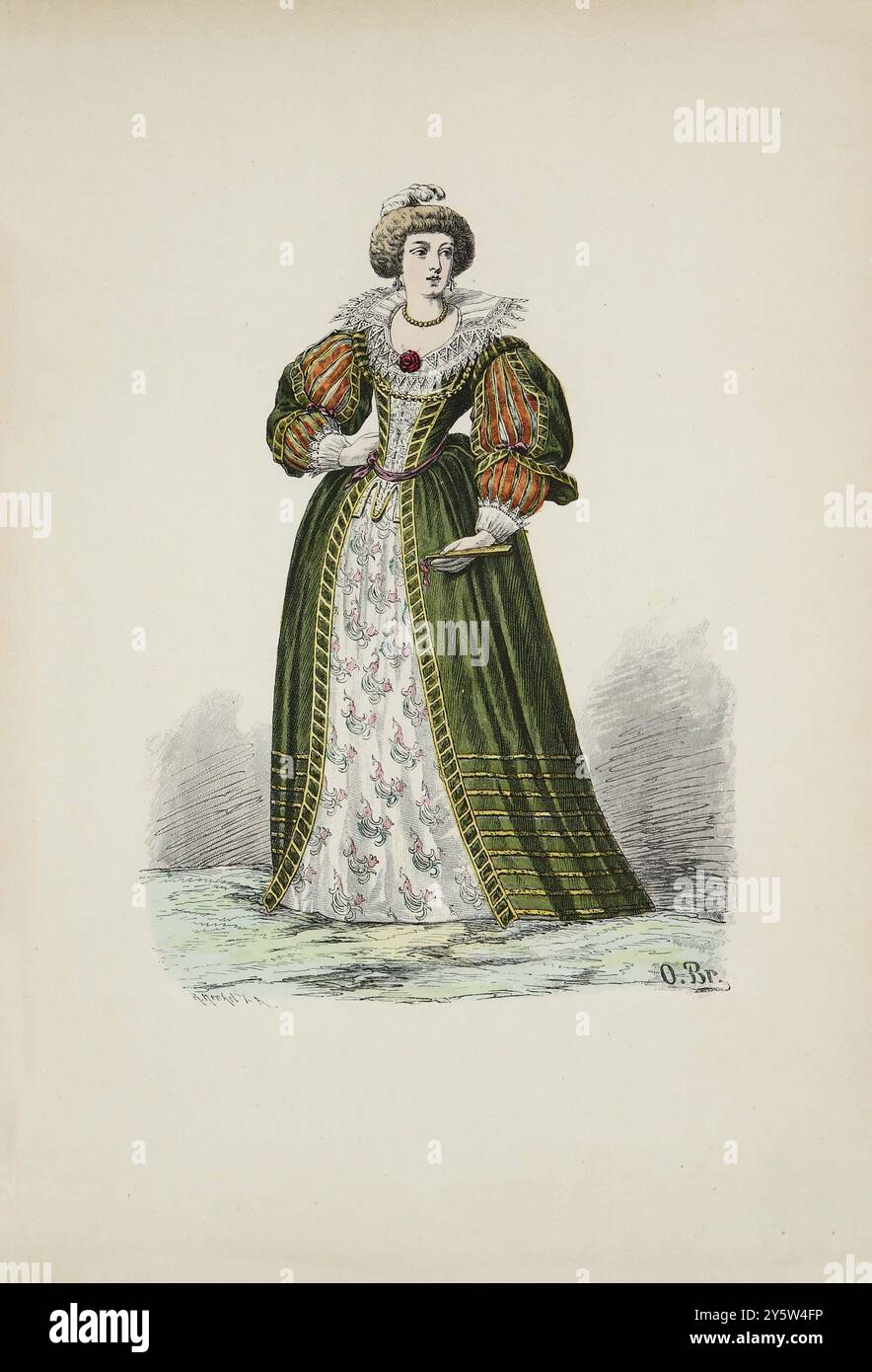Vintage illustration of French noblewoman in the mid-17th century ...