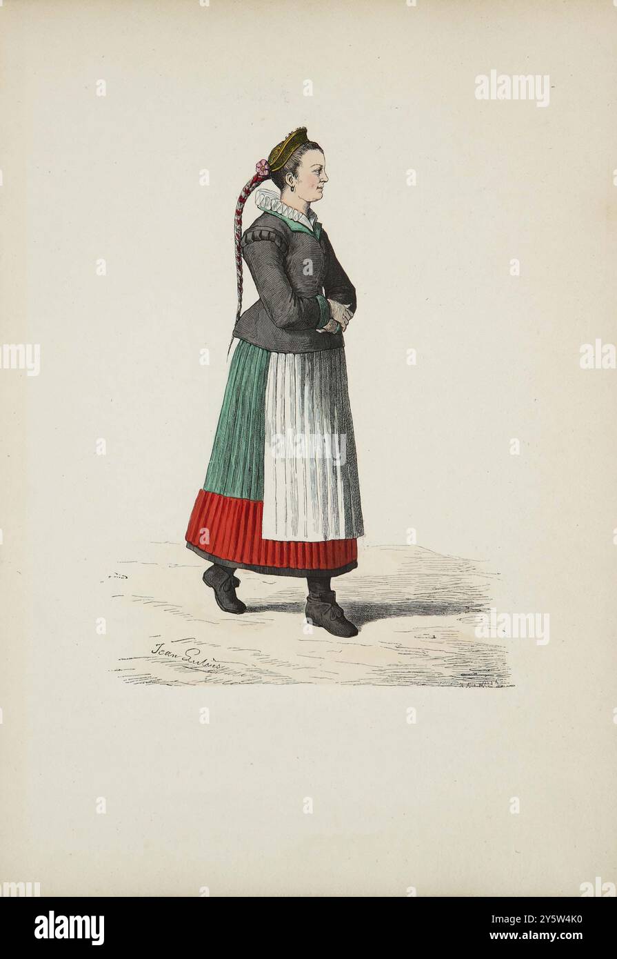 Vintage illustration of country bride from the Nuremberg area. Circa ...