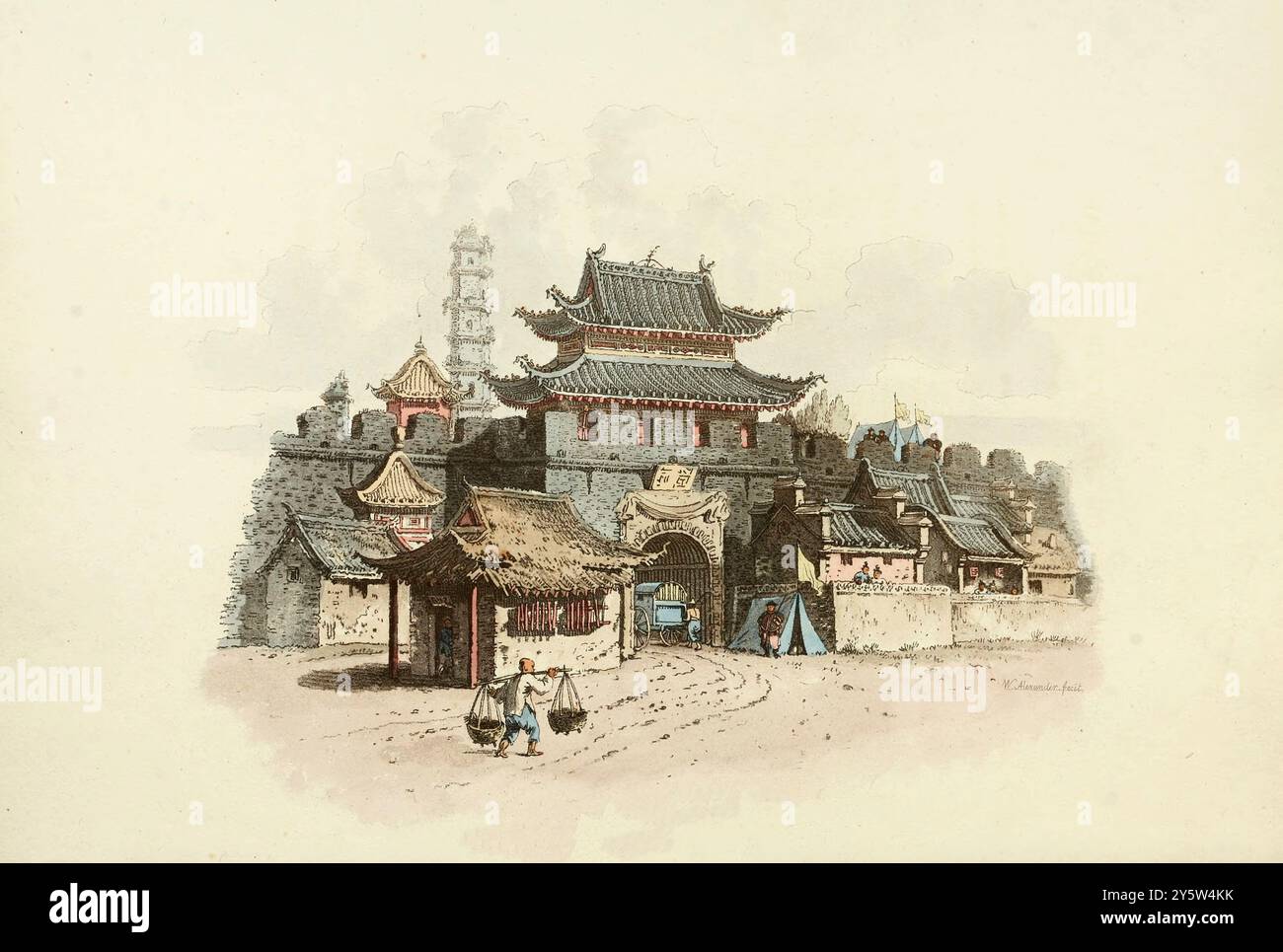 China of the Qing period. Vintage illustration of south gate of the ...