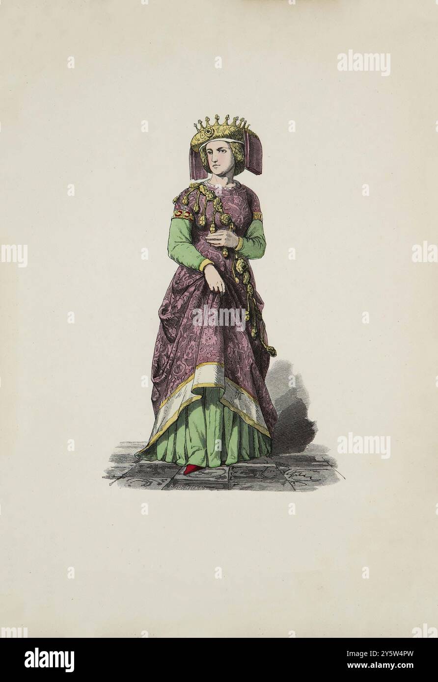 Vintage illustration of German princess in a coat of arms. c. 1410 ...