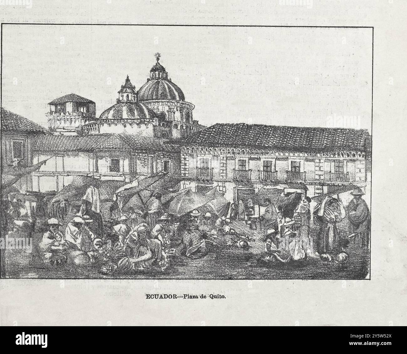 Vintage illustration of Plaza de Quito (Plaza de San Francisco ...