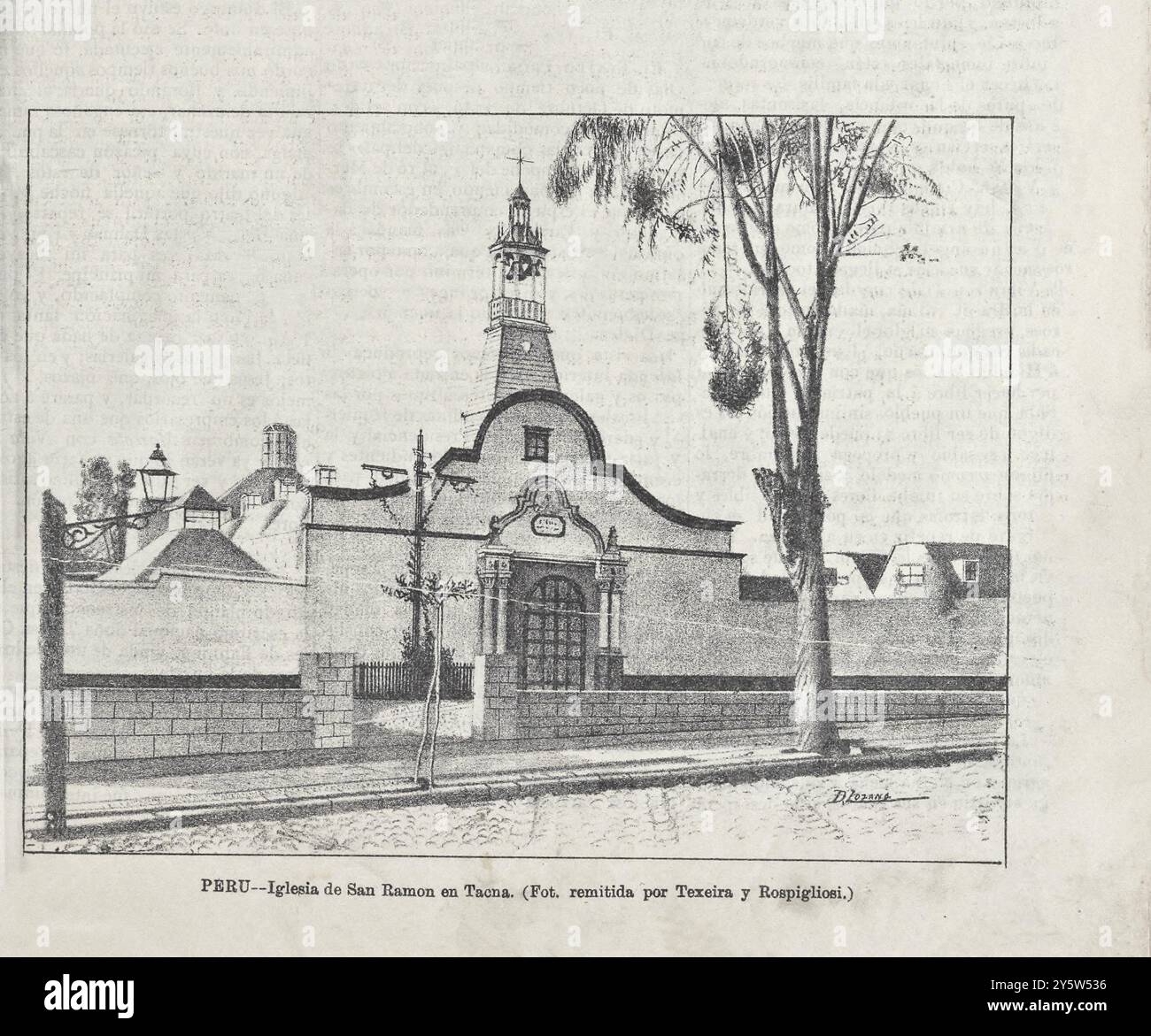 Vintage illustration of San Ramon Church in Tacna (Iglesia de San Ramon ...