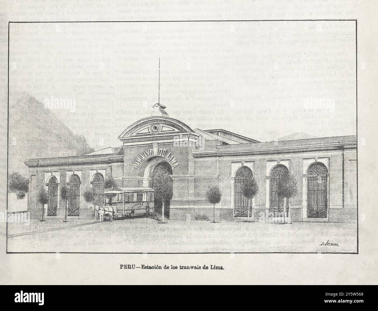 Vintage illustration of Lima Tranway Station. Peru. 1890 Stock Photo ...