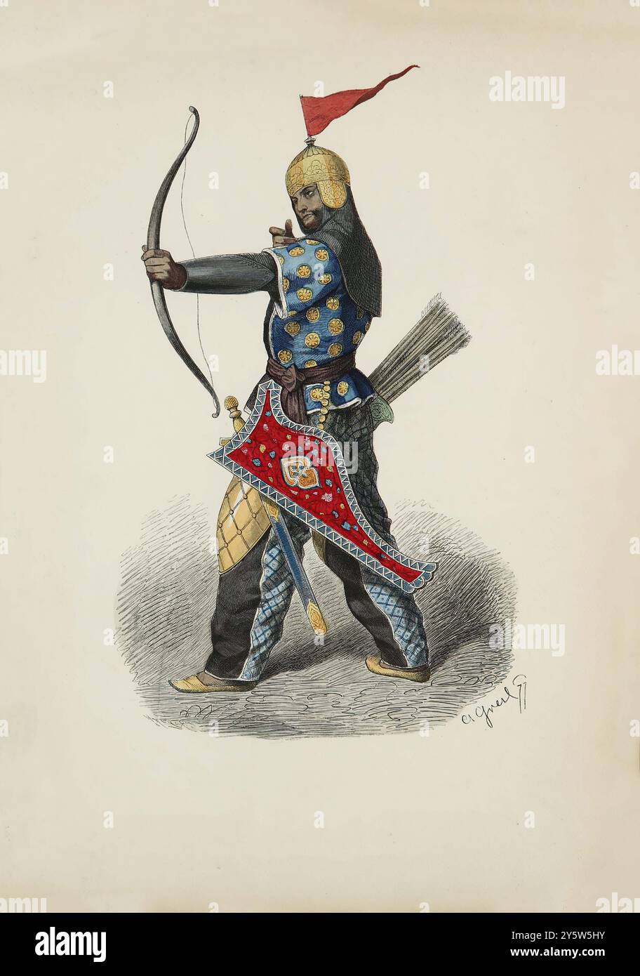 Vintage illustration of Persian archer. 15th century. Historical and ...