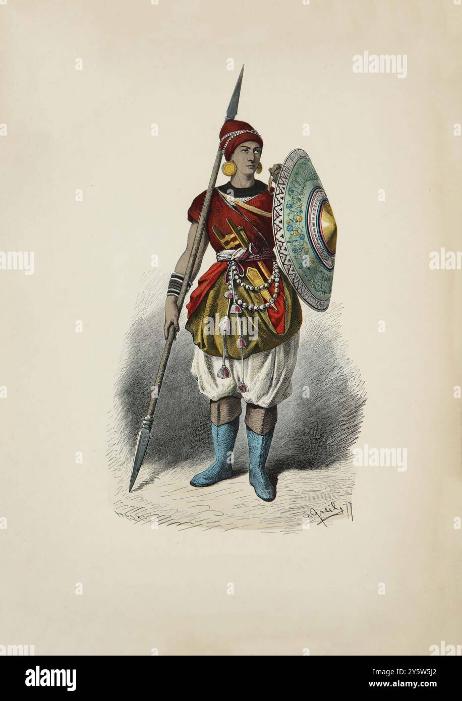 Vintage illustration of Indian footman. XV century. Historical and folk ...