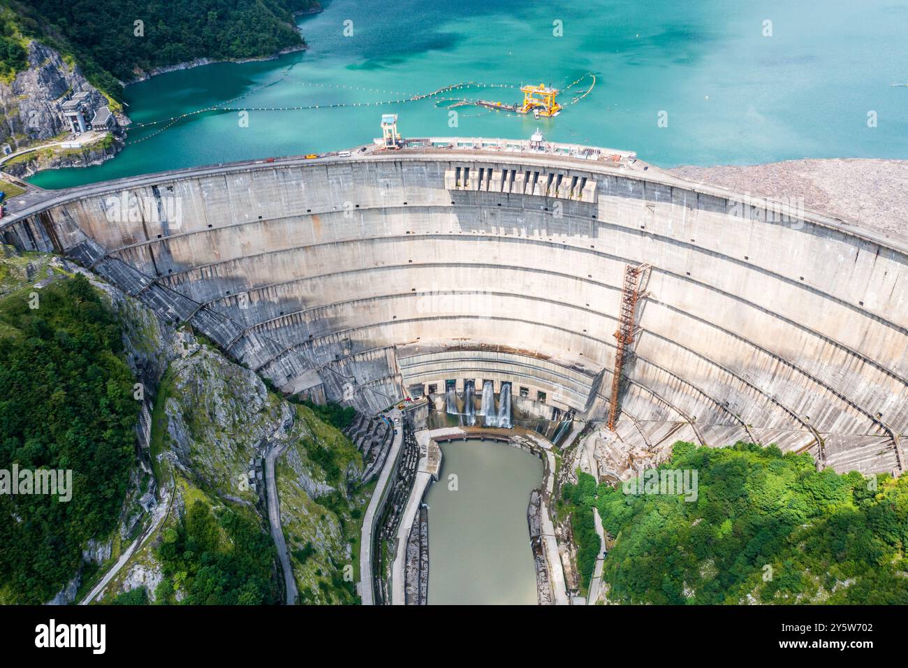 Inguri hydroelectric power plant in Georgia. Aerial view from drone of ...