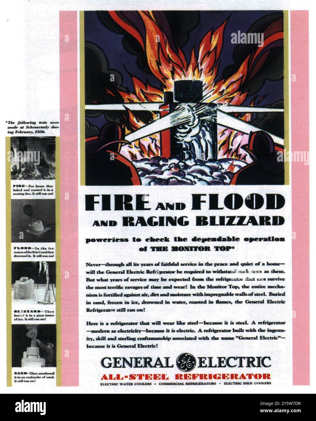 1930 General Electric All-Steel Refrigerator Ad - "Fire and flood and ...