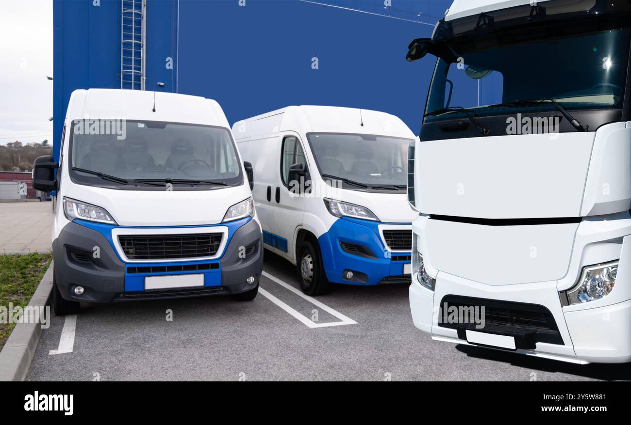 Semi truck and delivery vans. Commercial fleet Stock Photo - Alamy