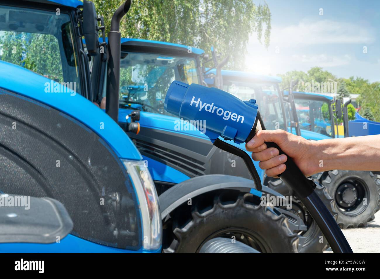 Hydrogen fuel cell agricultural tractors. Concept Stock Photo - Alamy