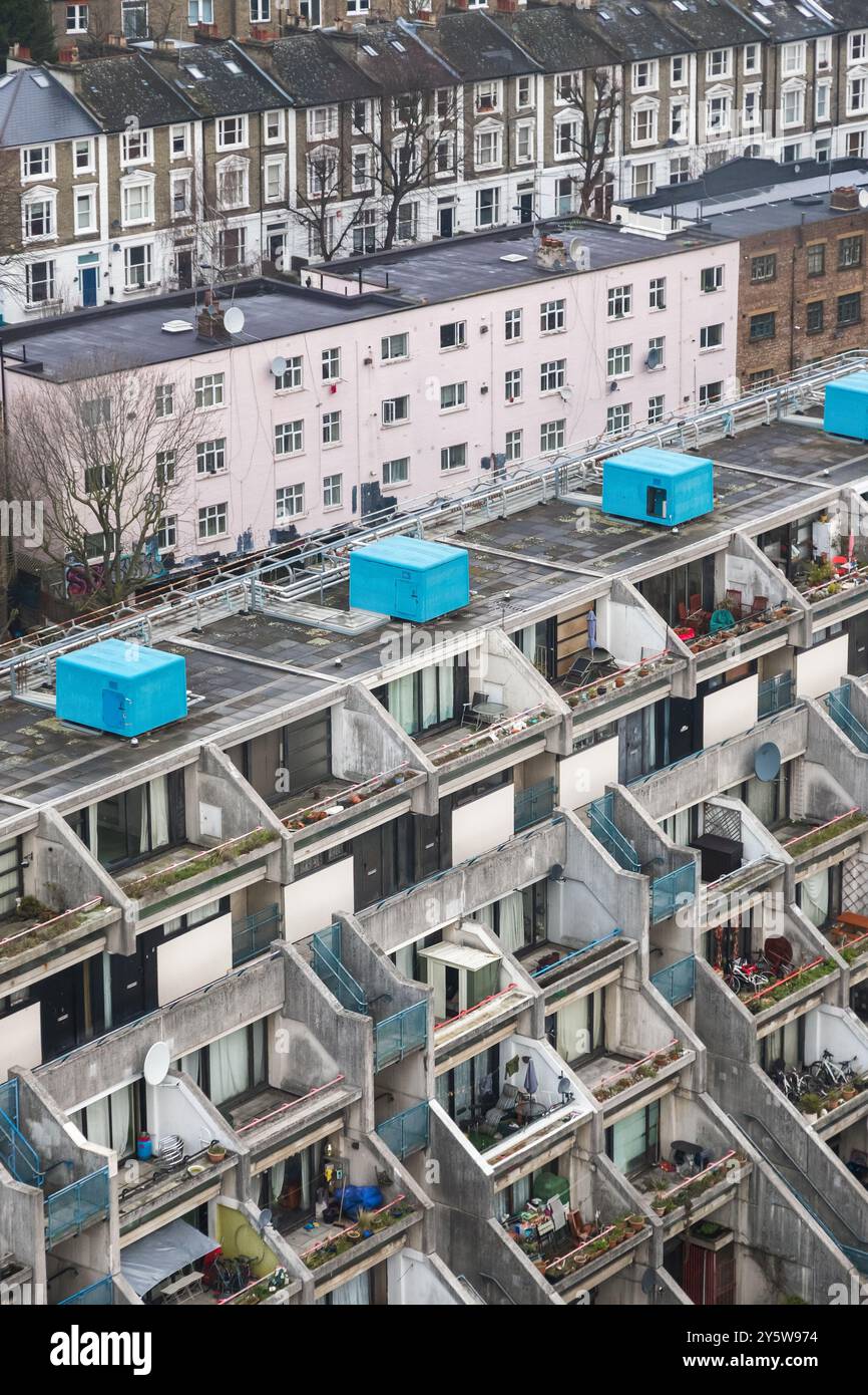 Aerial view of terraced house on Alexandra Road estate in London ...