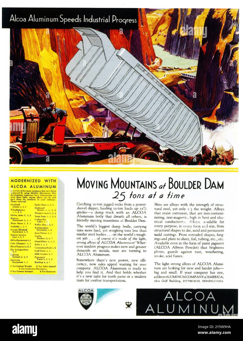 1934 Alcoa Aluminum Ad - Dump truck with aluminum body - "Moving ...