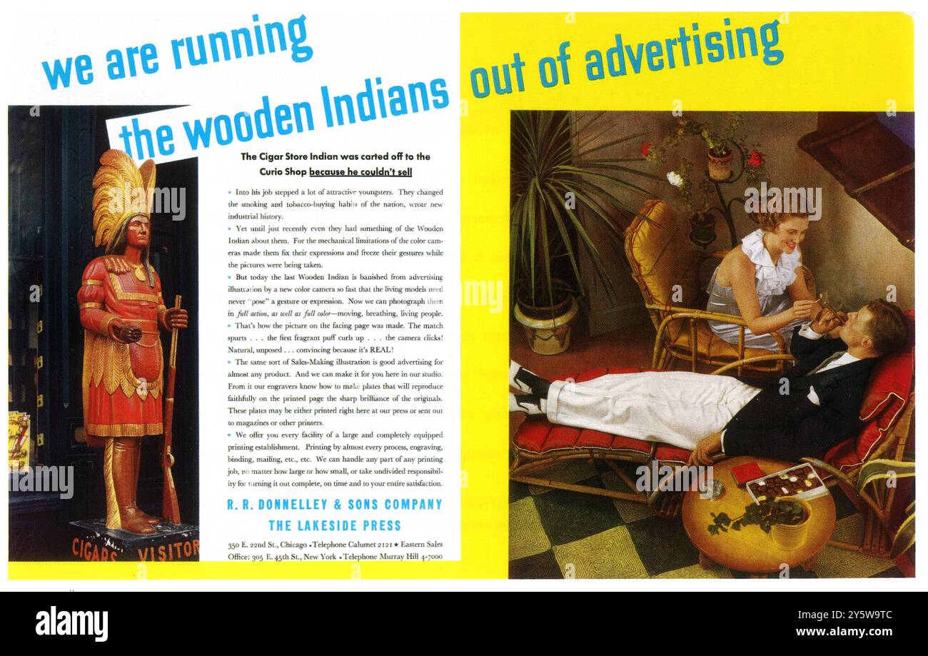 1934 RR Donnelley & Sons Company Ad - The Lakeside Press - "We are running wooden Indians out of ...