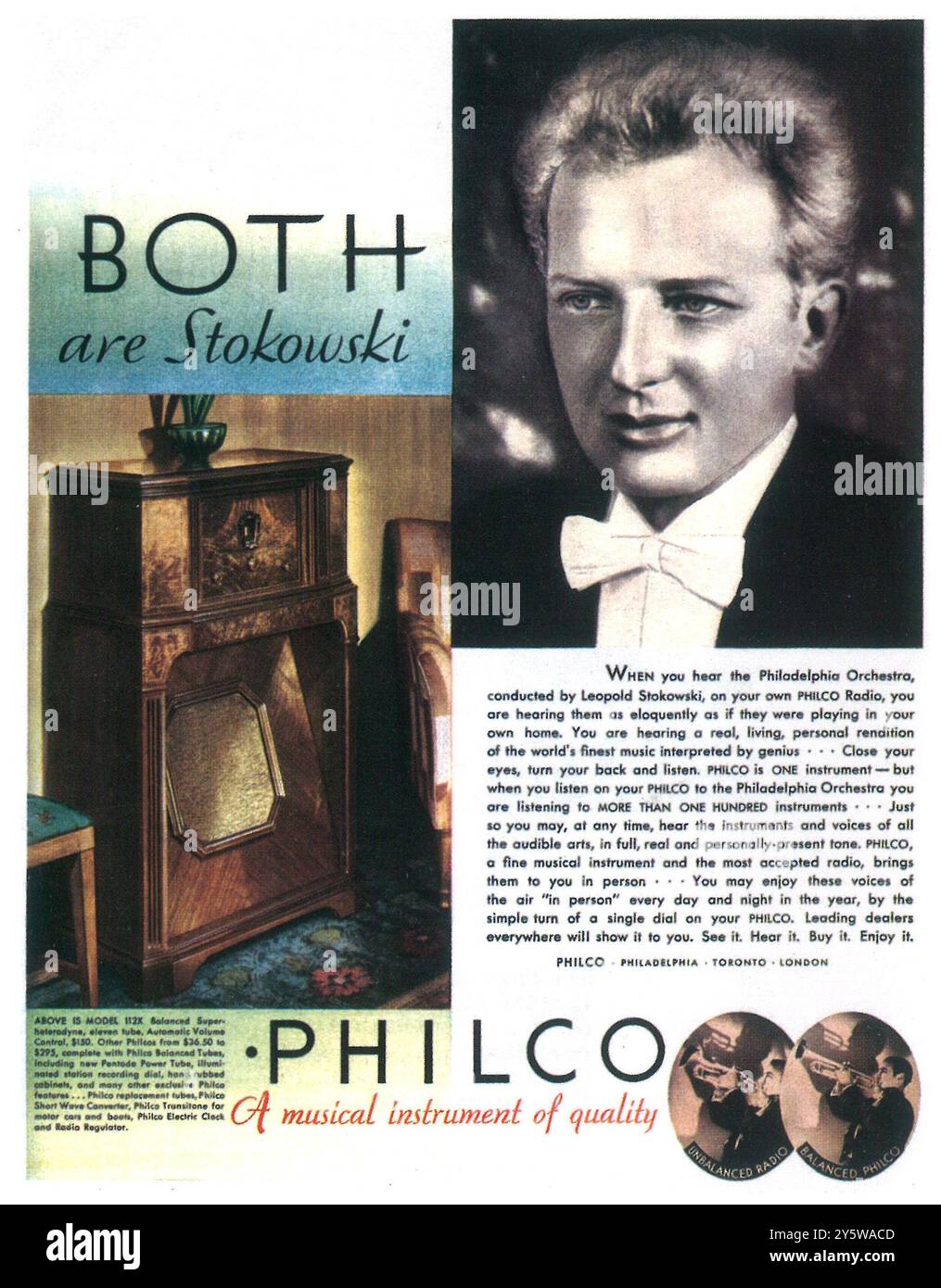 1932 Philco Model 112X Radio Ad with Philadelphia Orchestra conductor ...