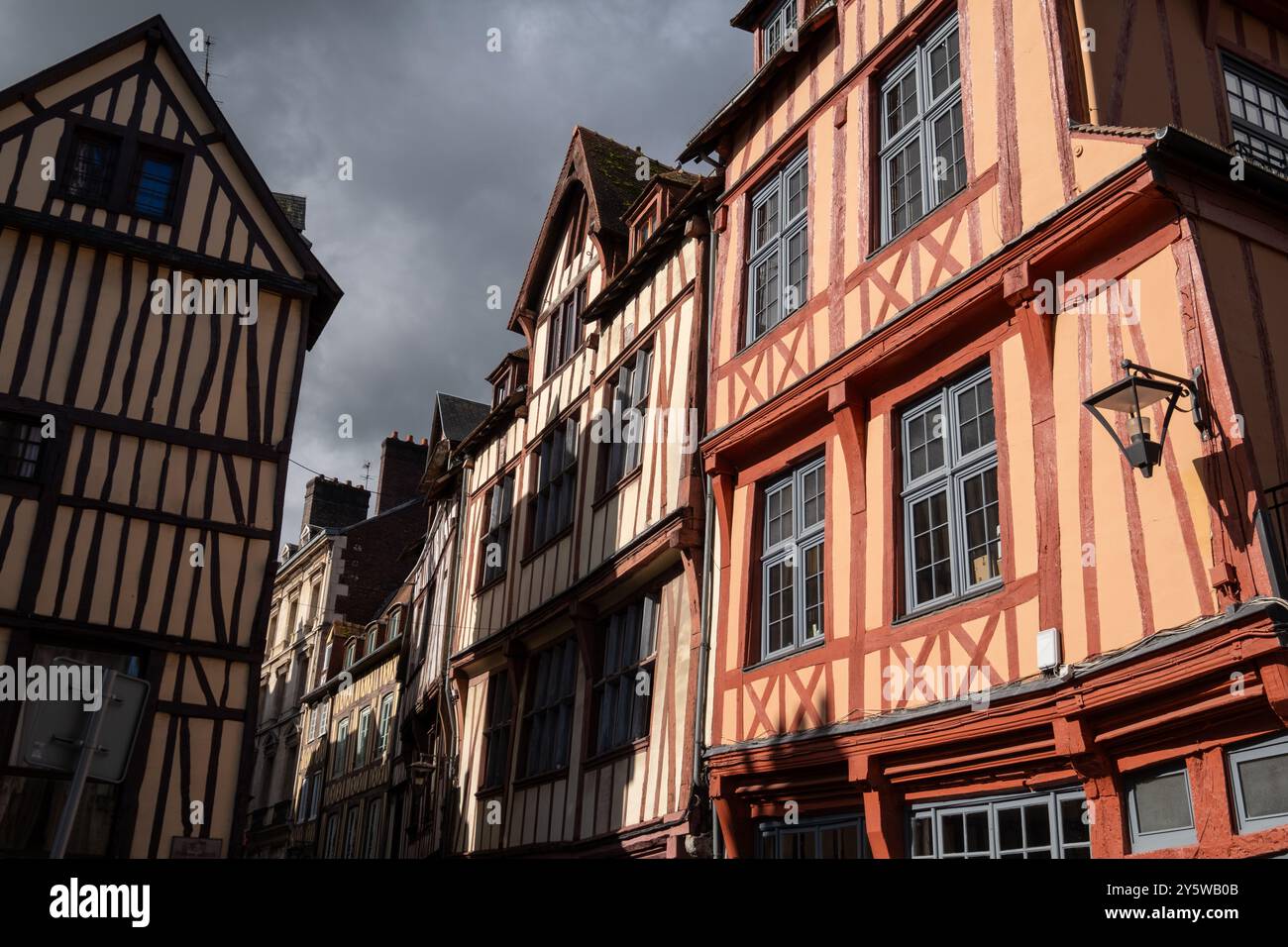 Well preserved, medieval half timbered buildings in Rouen city centre ...