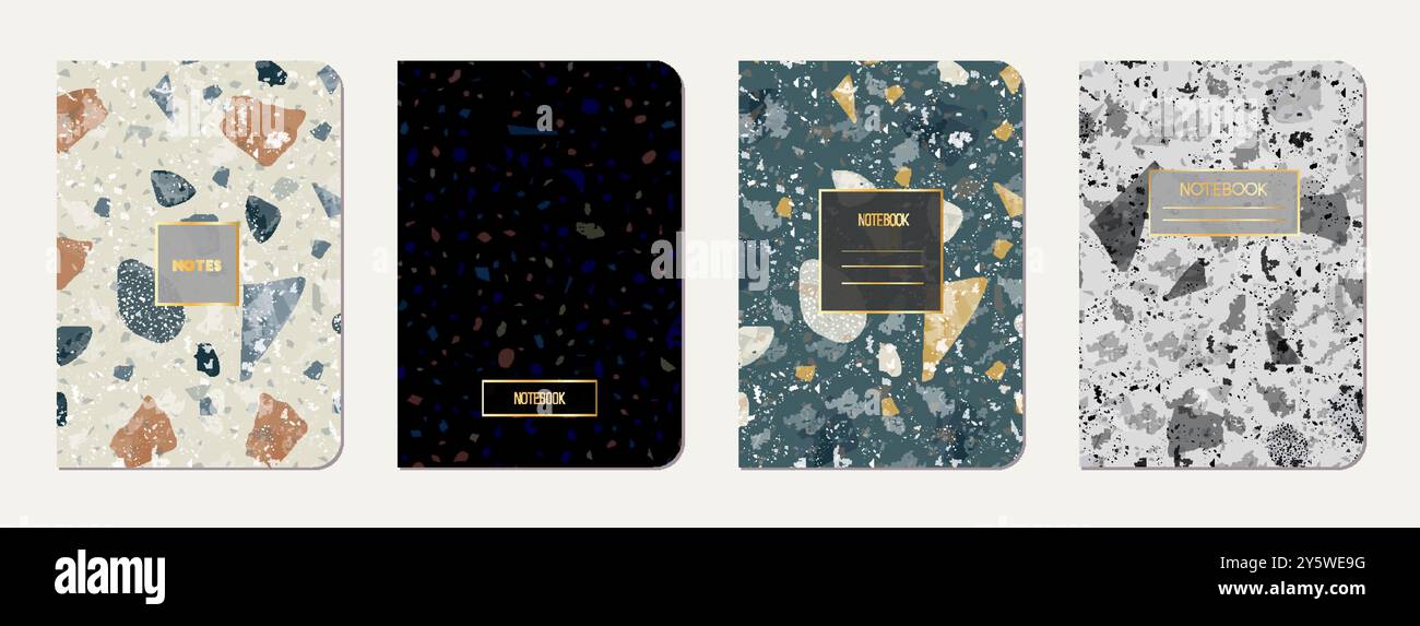 School diary cover design. Terrazzo abstract background made of natural ...