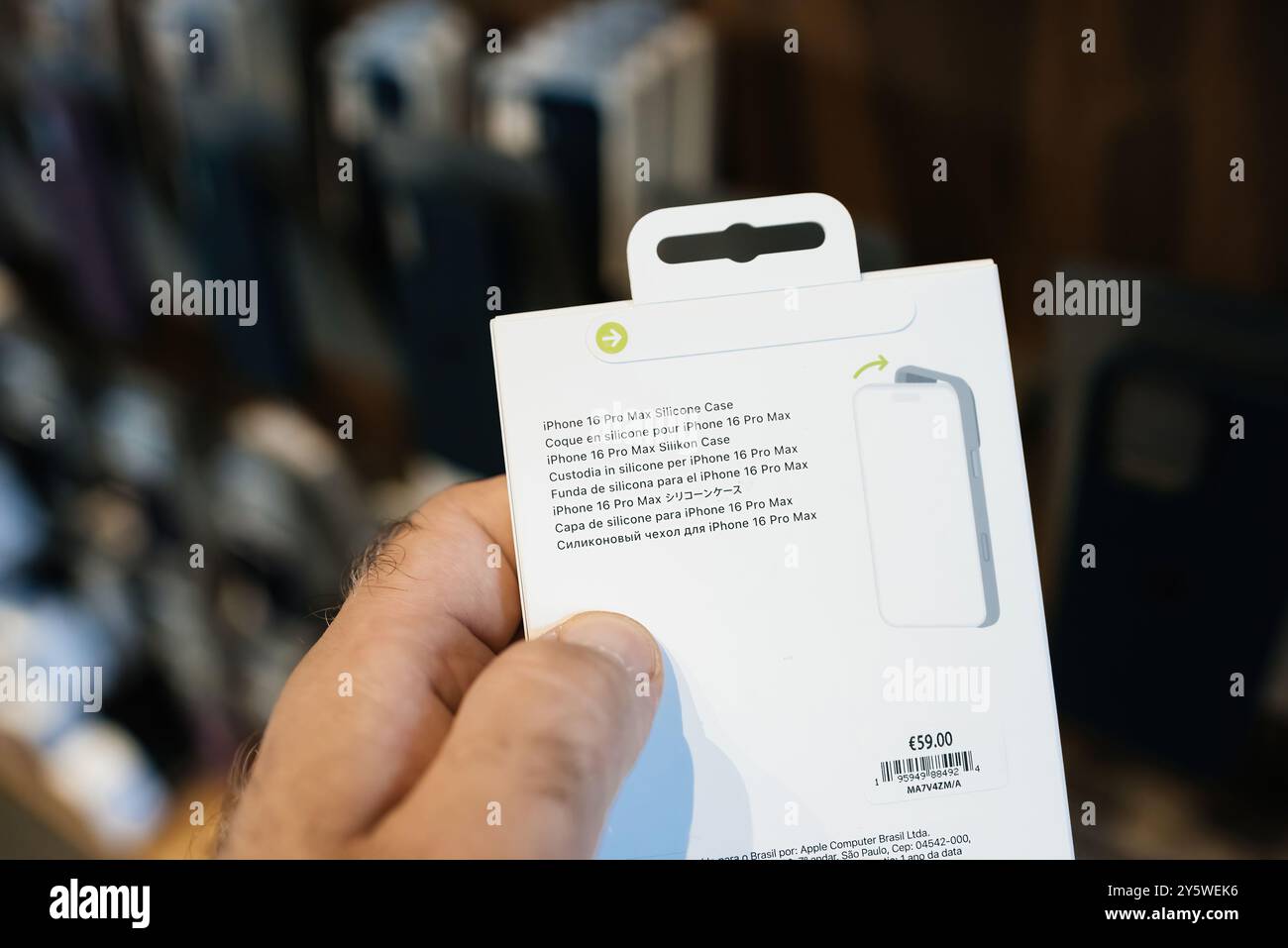 Paris, France - Sep 20, 2024: POV of a male hand shopping in the Apple ...