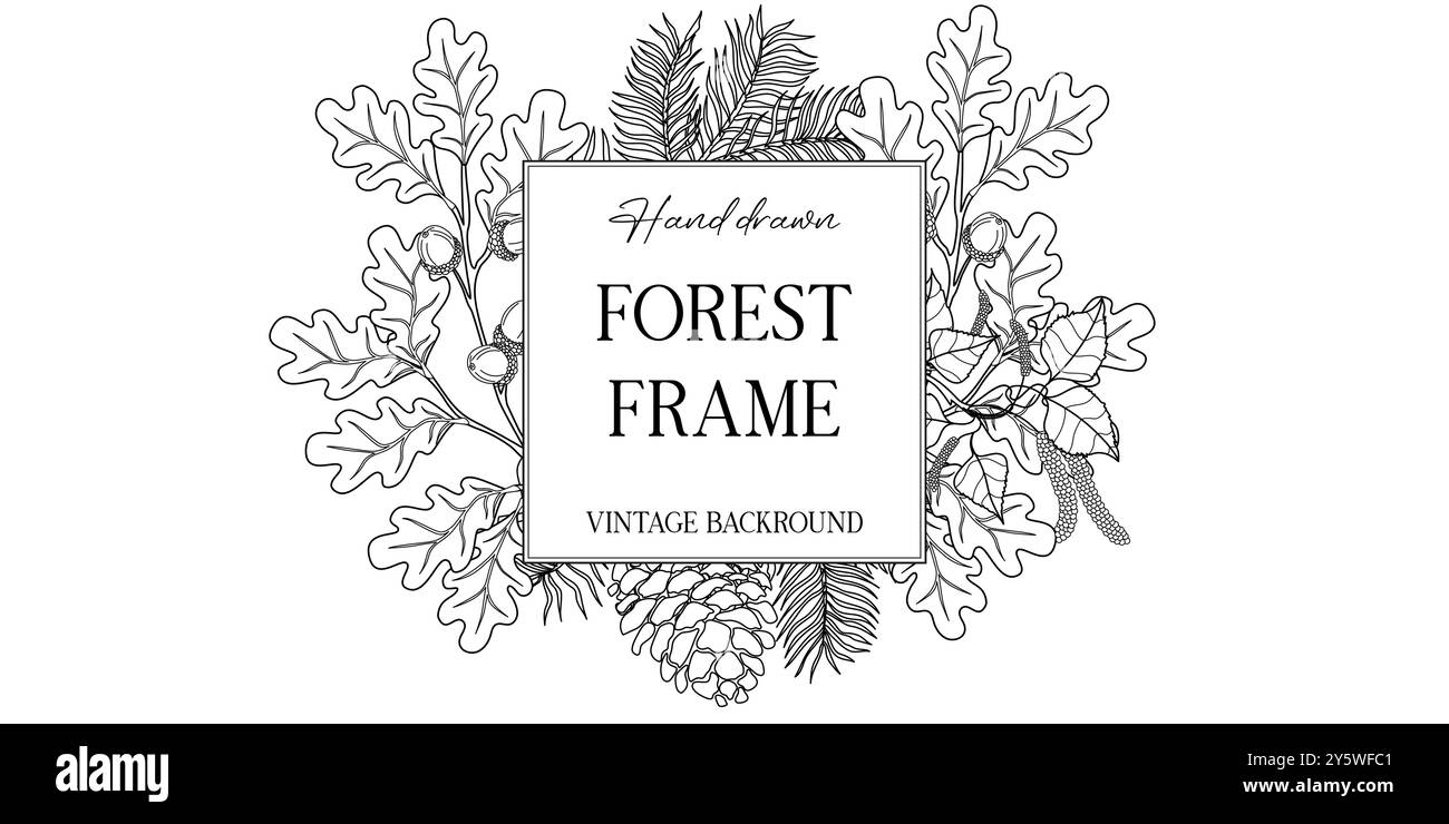 Hand drawn autumn botanical frame with falling leaves. Vector ...
