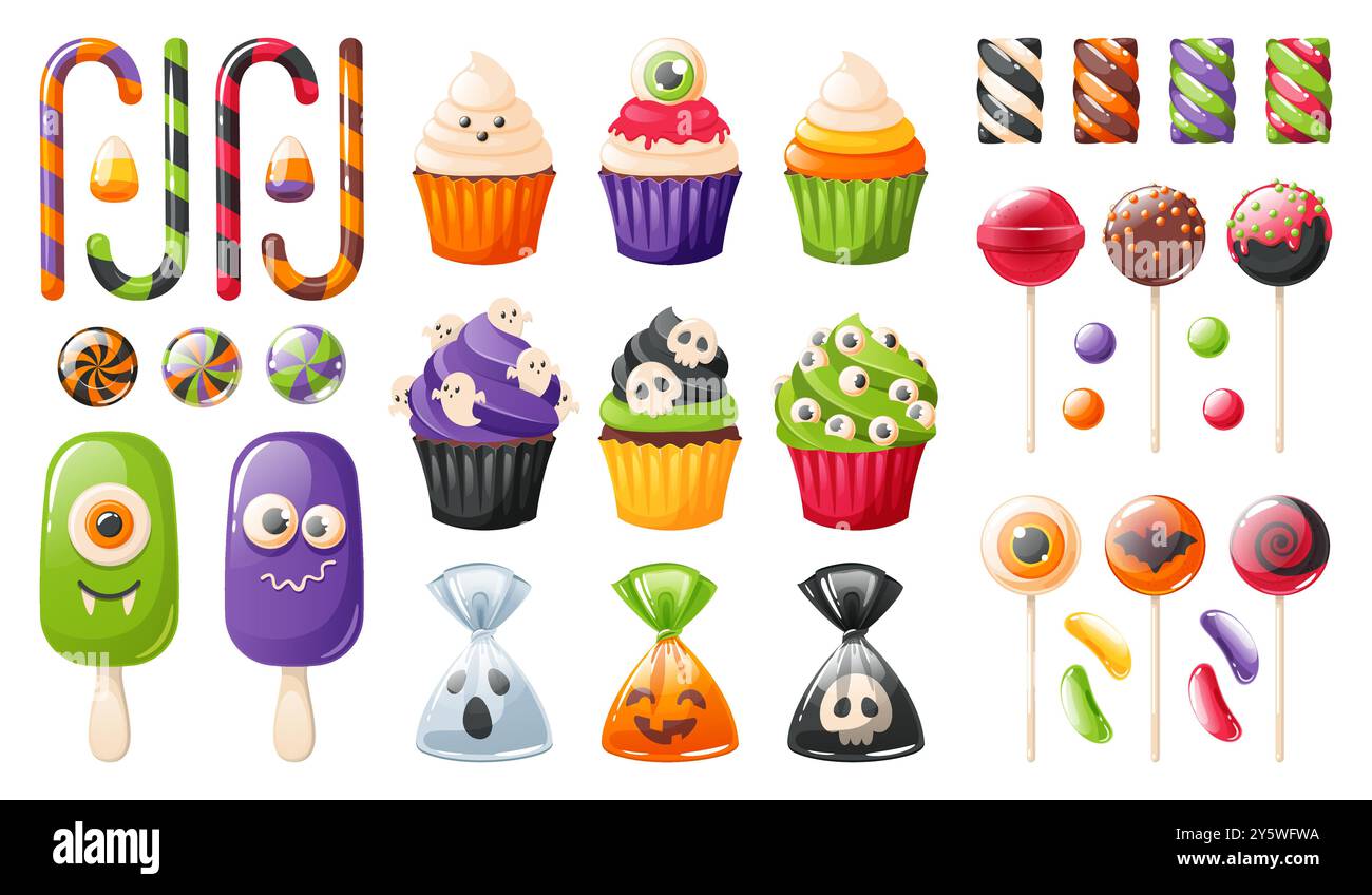 Traditional halloween sweets and cupcakes. Spooky candies and snacks ...