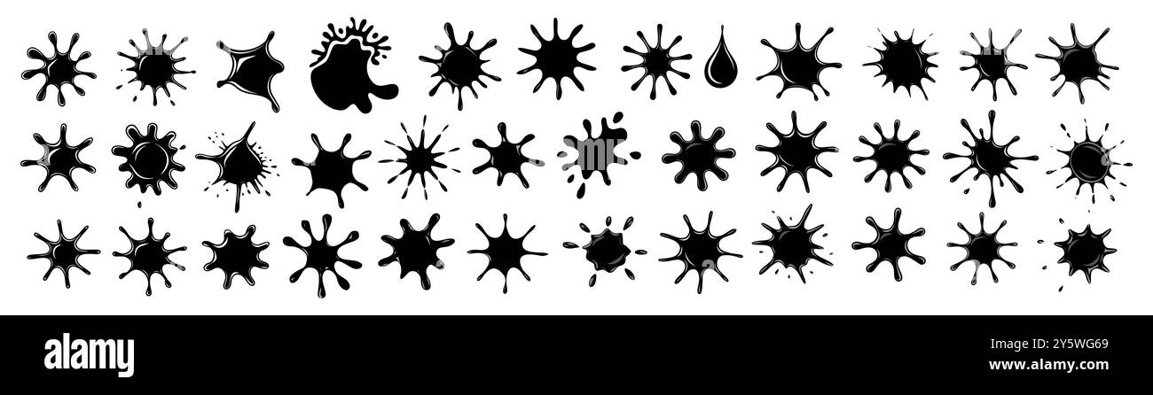 Black Paint splat set. Splash, brush stroke flat collection. Decorative ...