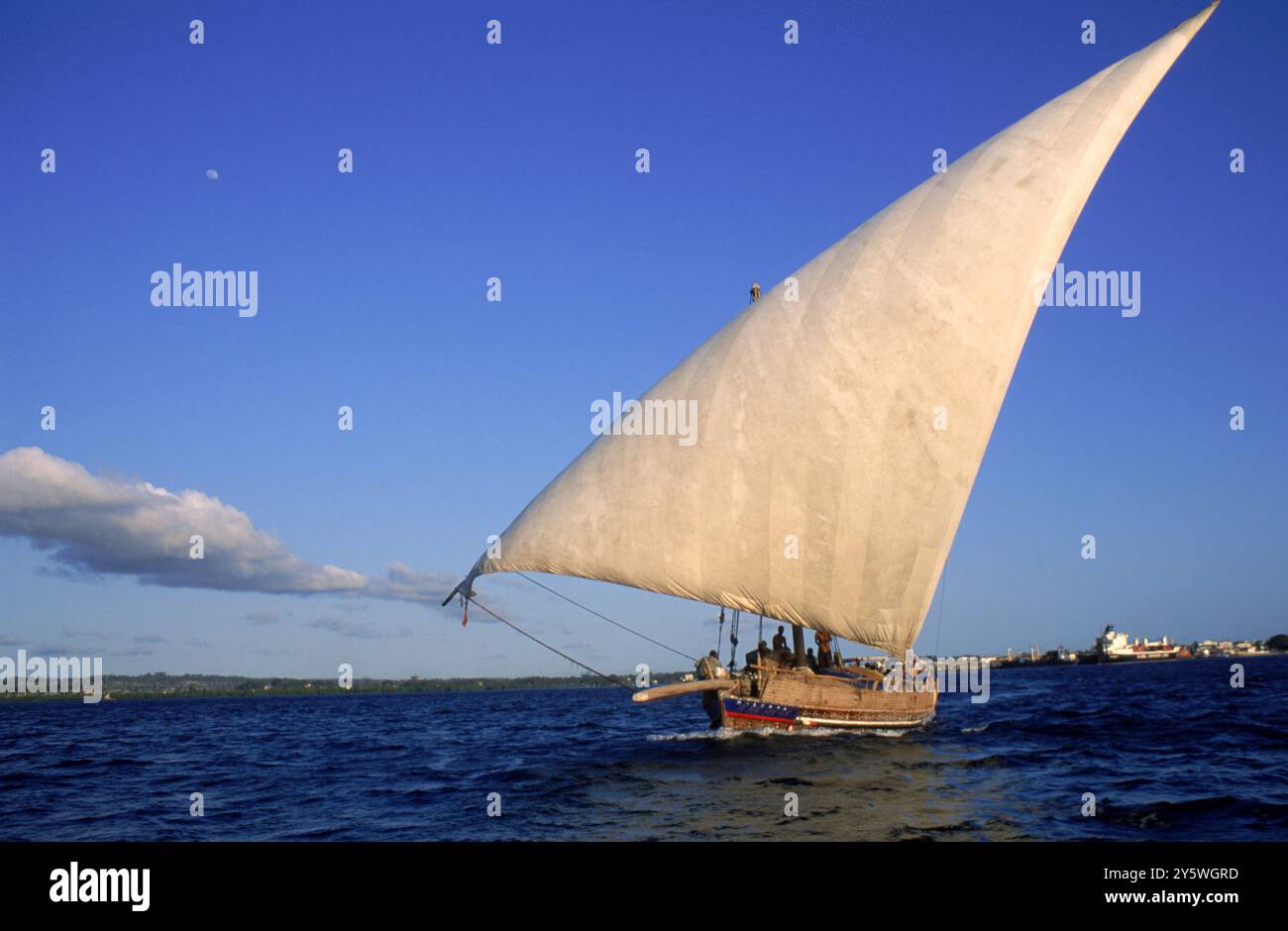 Swahili lateen sailed dhow sailing in Indian Ocean, Zanzibar, Tanzania ...