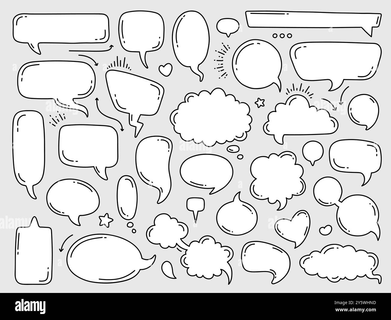 Outline empty speech bubbles. Various shapes blank dialog boxes, line ...