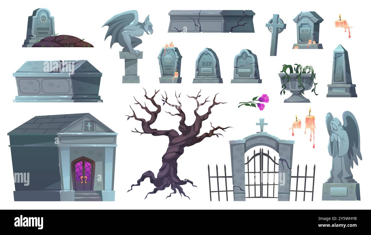 Old cemetery elements. Ancient gravestones, family crypt, stone ...