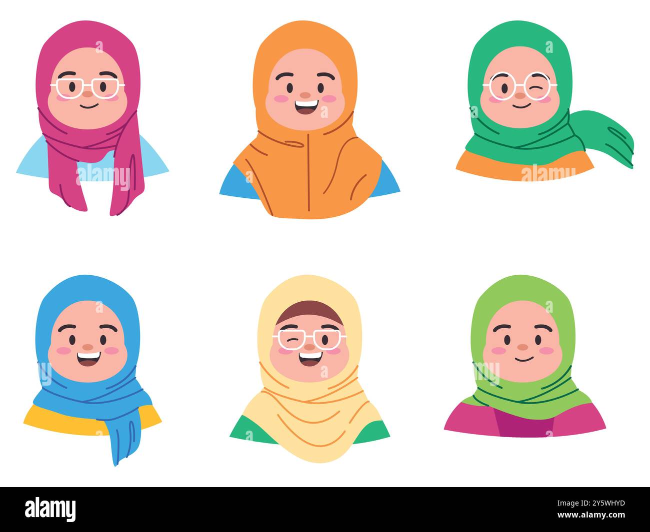 Cute facial expressive hijab Muslimah Islamic chibi character colorful ...