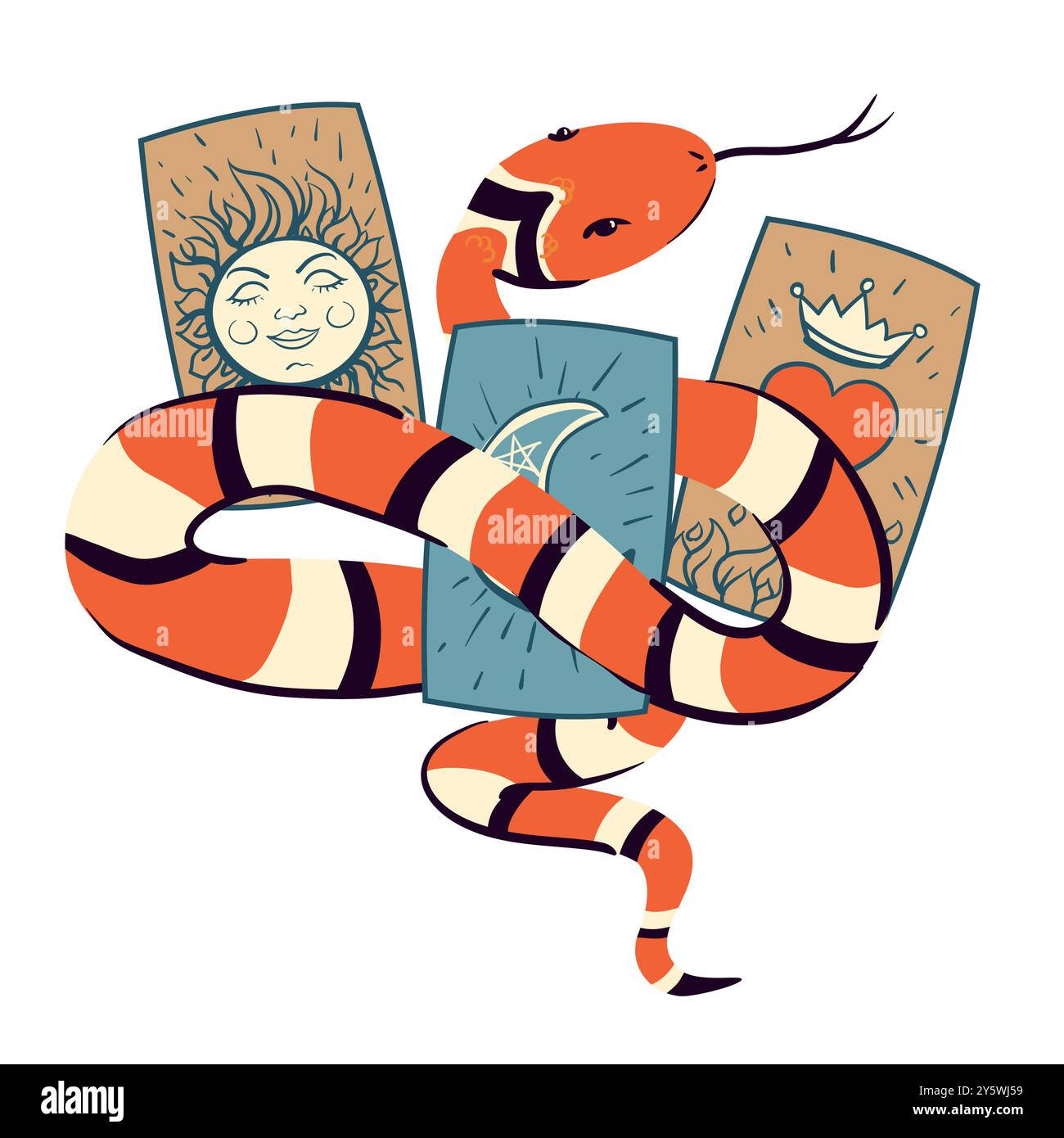 Vector mystical illustration with snakes and tarot cards. Occult ...