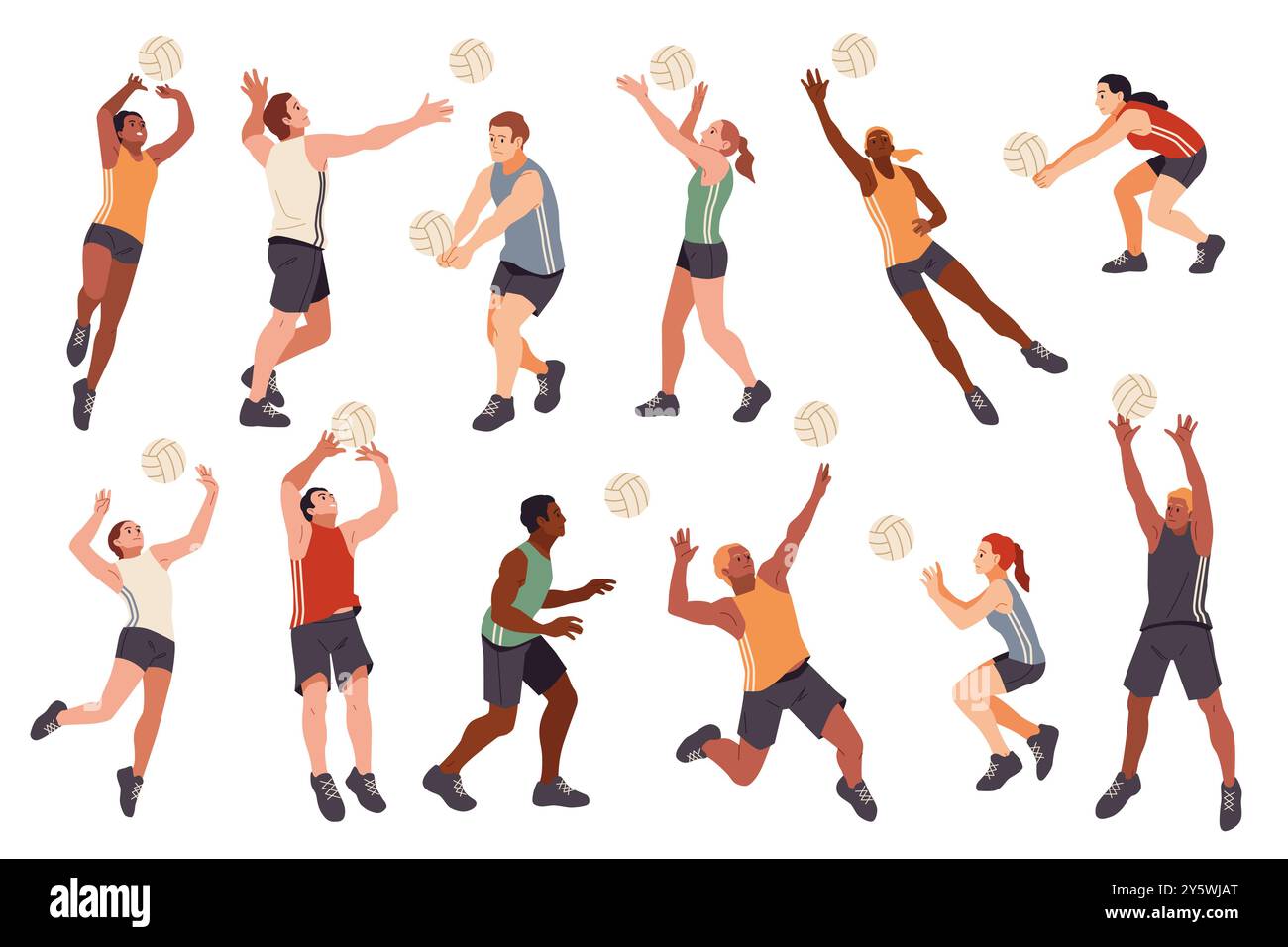 Cartoon volleyball players. Professional sport characters, men and ...