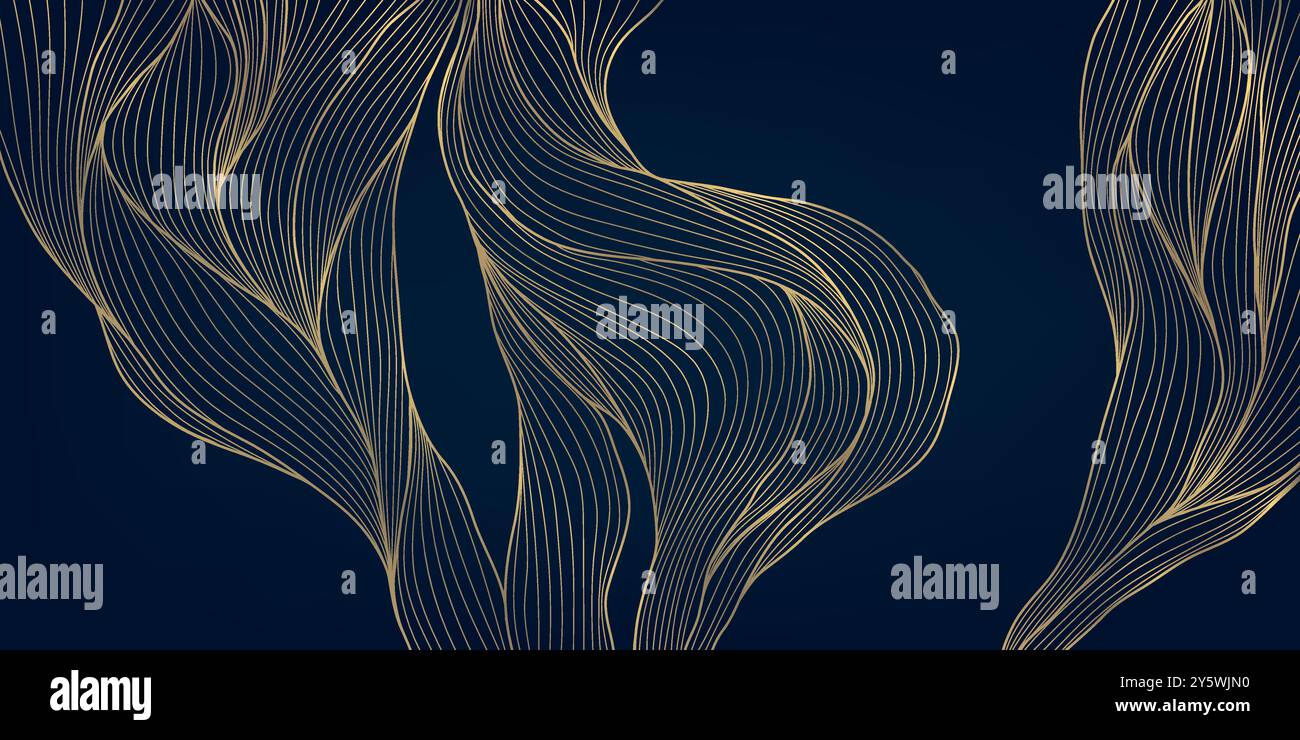 Vector gold line wave background, glitter on black premium flow ...