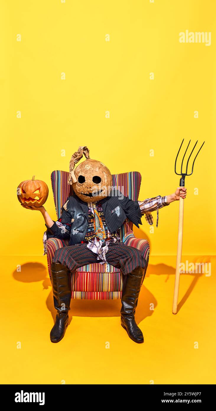 Terrifying character wearing creepy masks, ripped clothes, holding ...