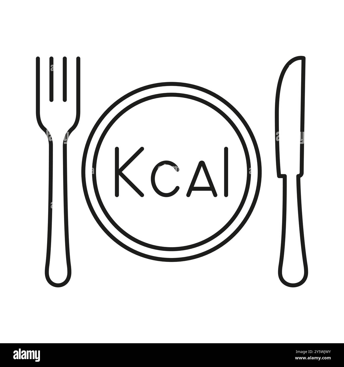 Calorie Count Line Icon With Plate, Fork, Knife. Healthy Dining And ...