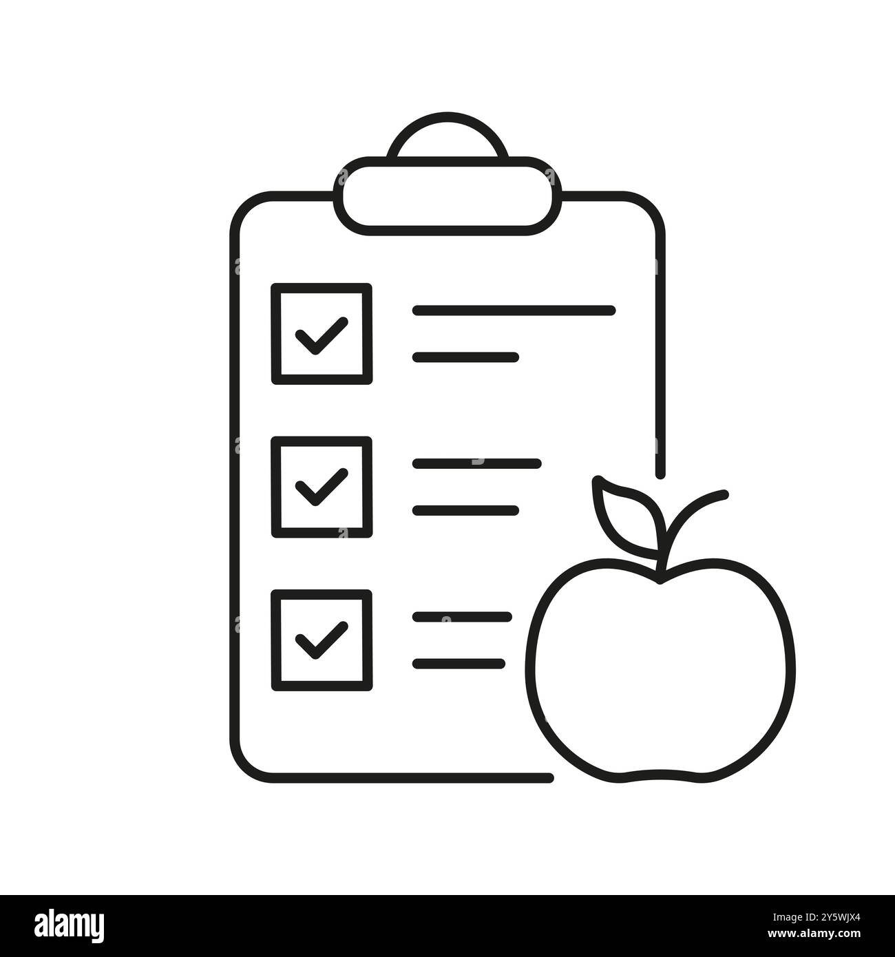 Diet Planning Checklist With Apple Line Icon, Healthy Food And ...